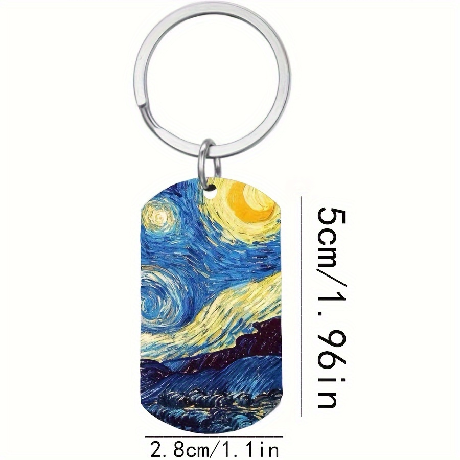 1pc Premium Elegant Painting Scenery Keychain Stainless Steel For Bags ...