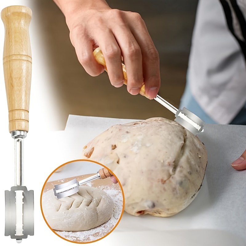 1pc 스테인레스 스틸 크리 에이 티브 빵 칼 곡선 빵 칼 주방 도구 반죽 분배기 칼 바게트 절단 칼 나무 손잡이 반죽