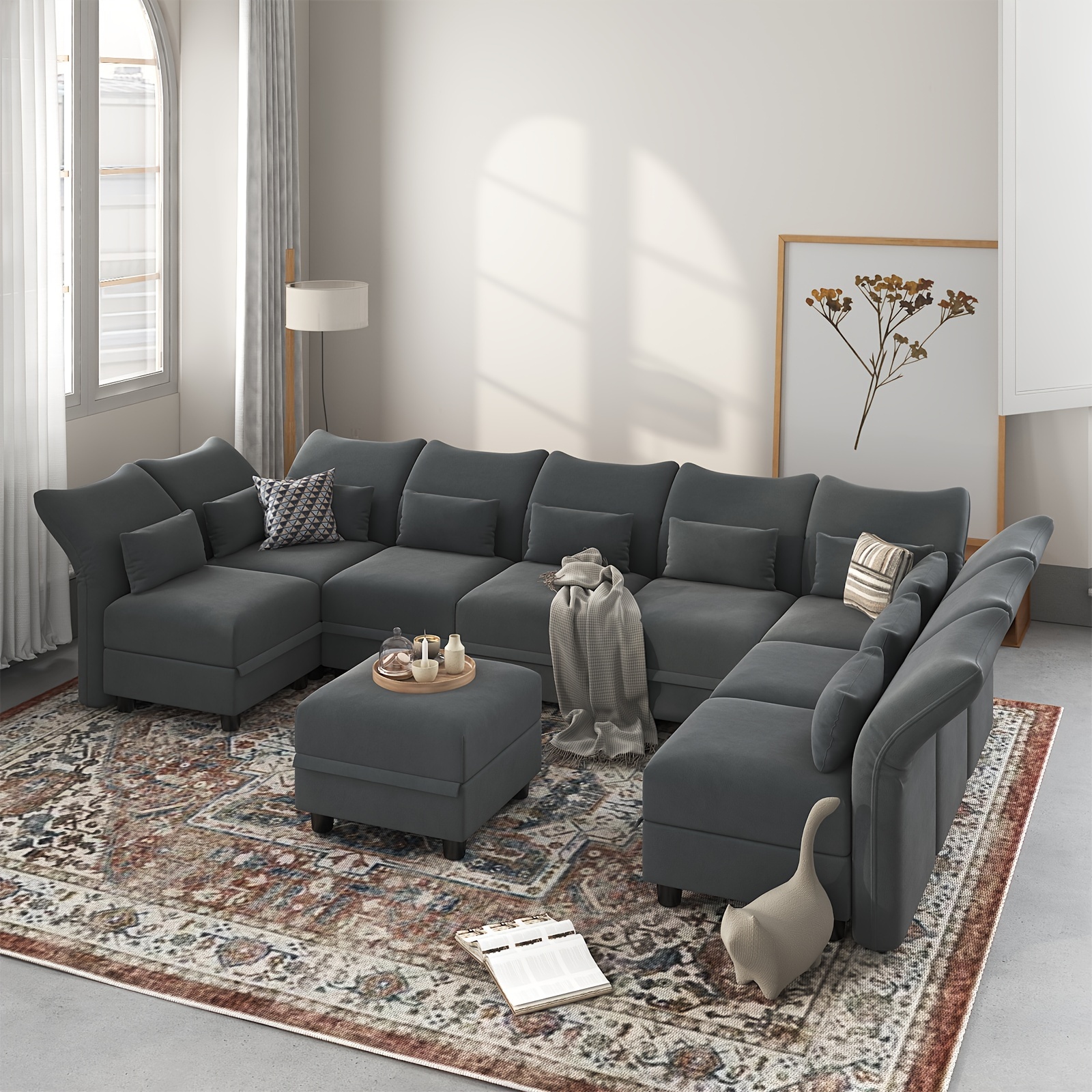 High back sofa with chaise store