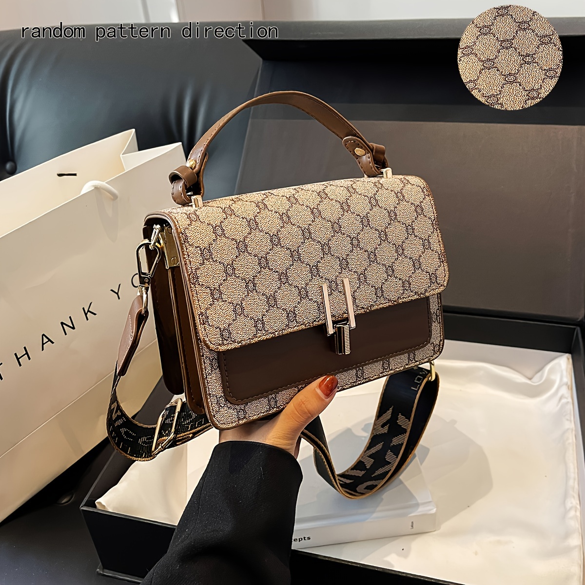 Mini Sac À Bandoulière Carré À Motif Tendance Sac - Temu France