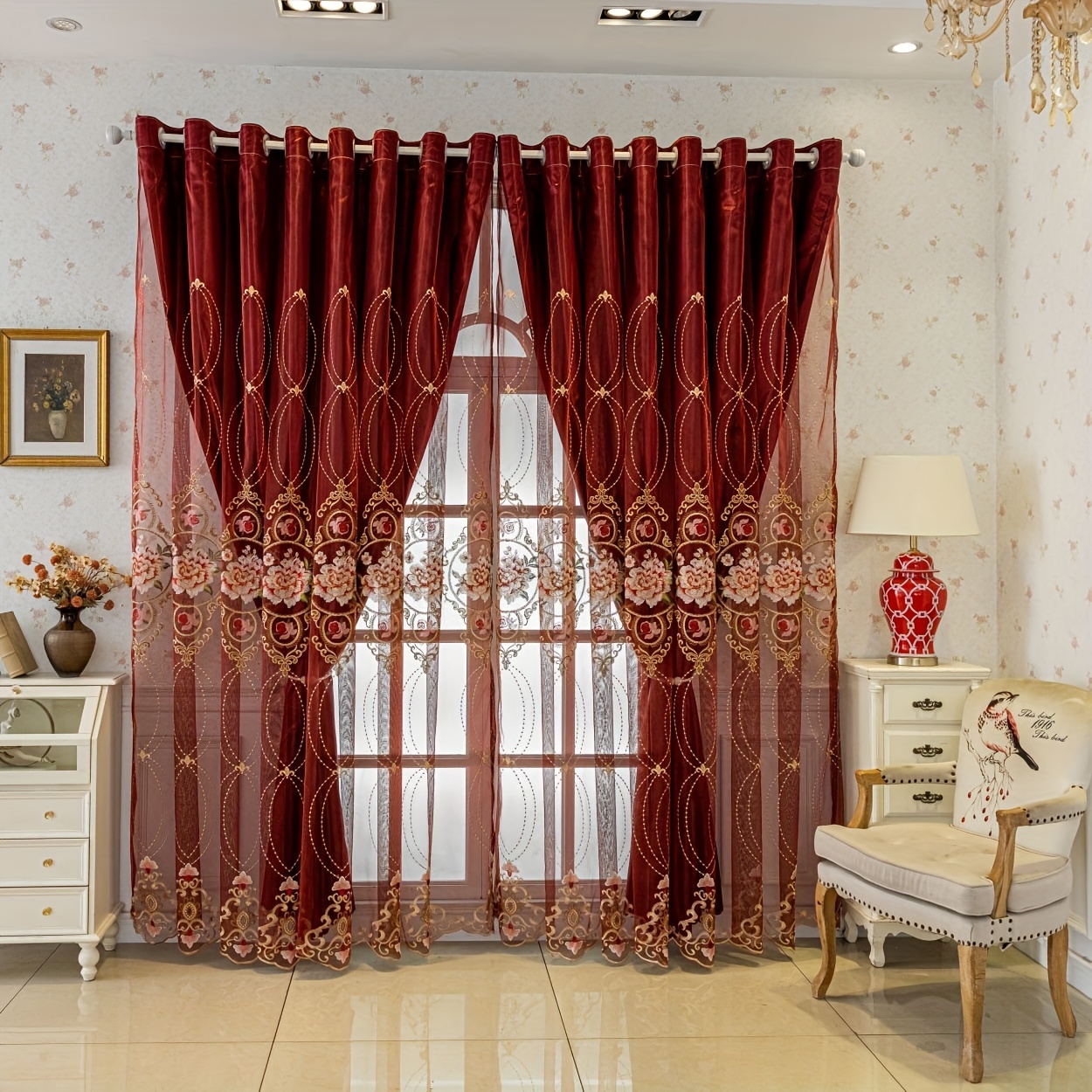 Red Curtains For Modern Dining Room
