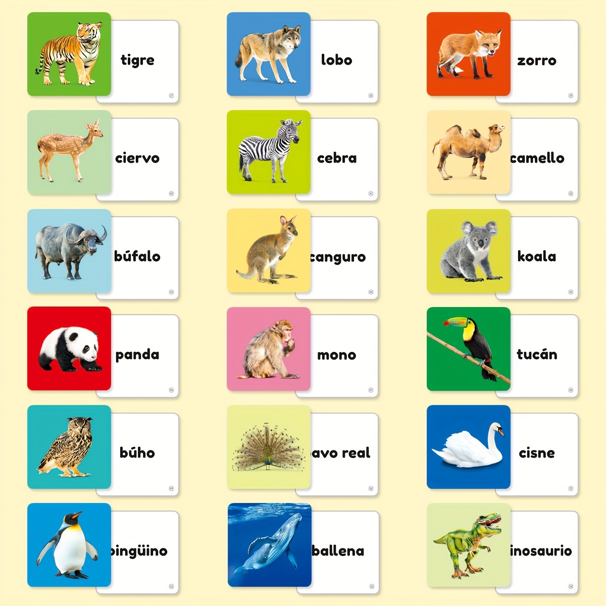 spanish children's animal words learning cards 54 different - Temu