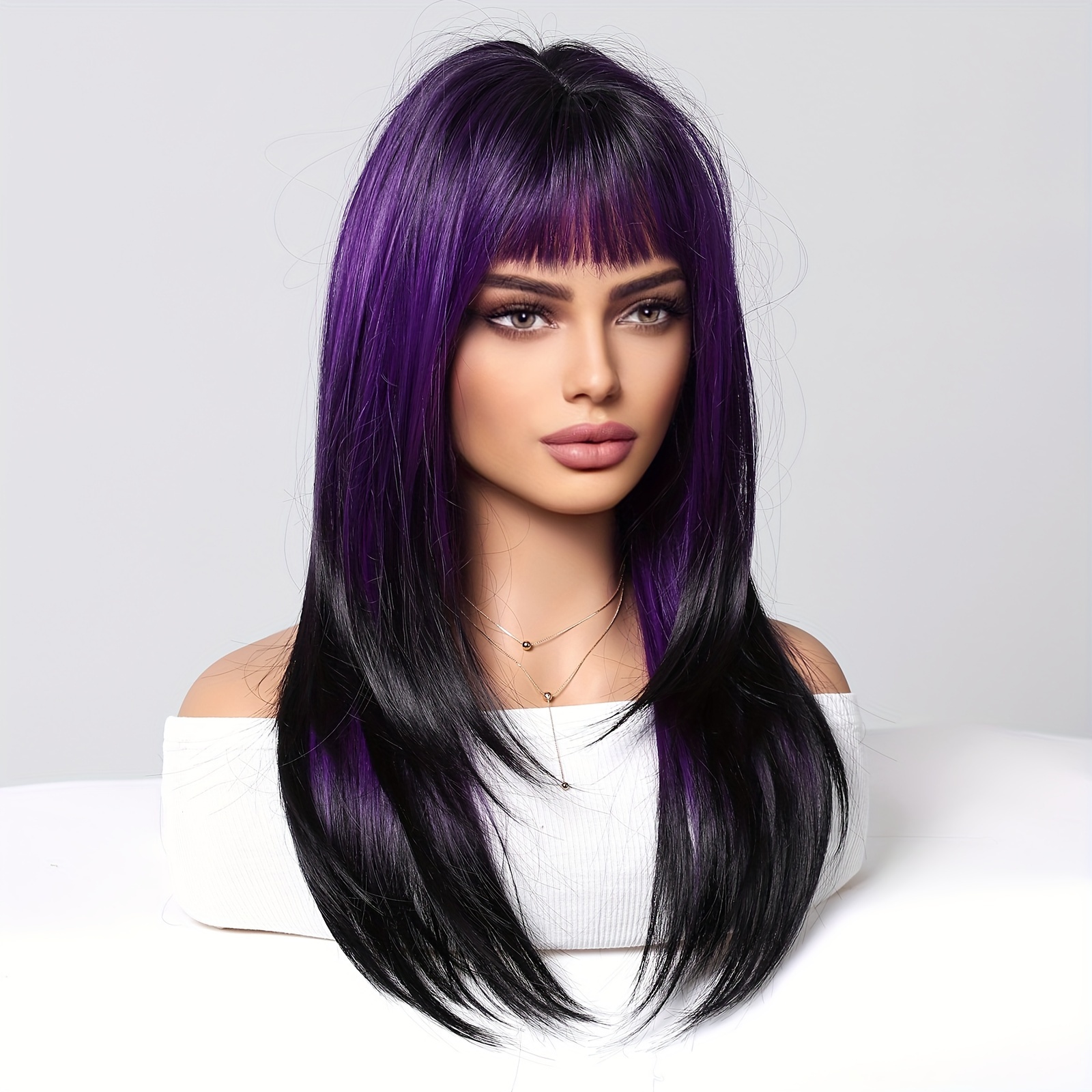 Elegant Straight Hair Wig Bangs Women Tang Long Fiber Rose - Temu