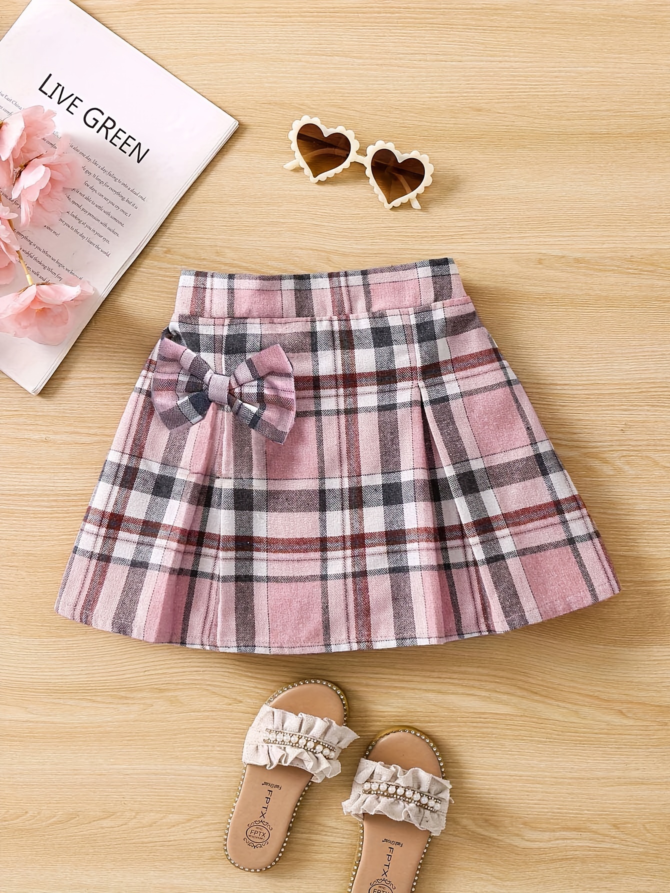 1 8y Girl's Two tone Plaid Skirt Bow Decor A line Preppy - Temu Ireland