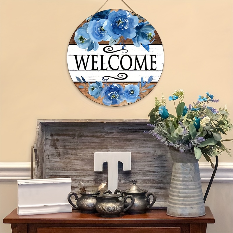 Wood Hang Tag Blue Floral Welcome Sign Rustic Shiplap - Temu Ireland