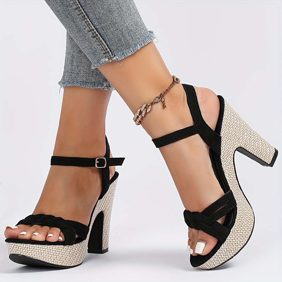 Women's Simple Block Heeled Sandals Fashion Open Toe Dress - Temu Portugal