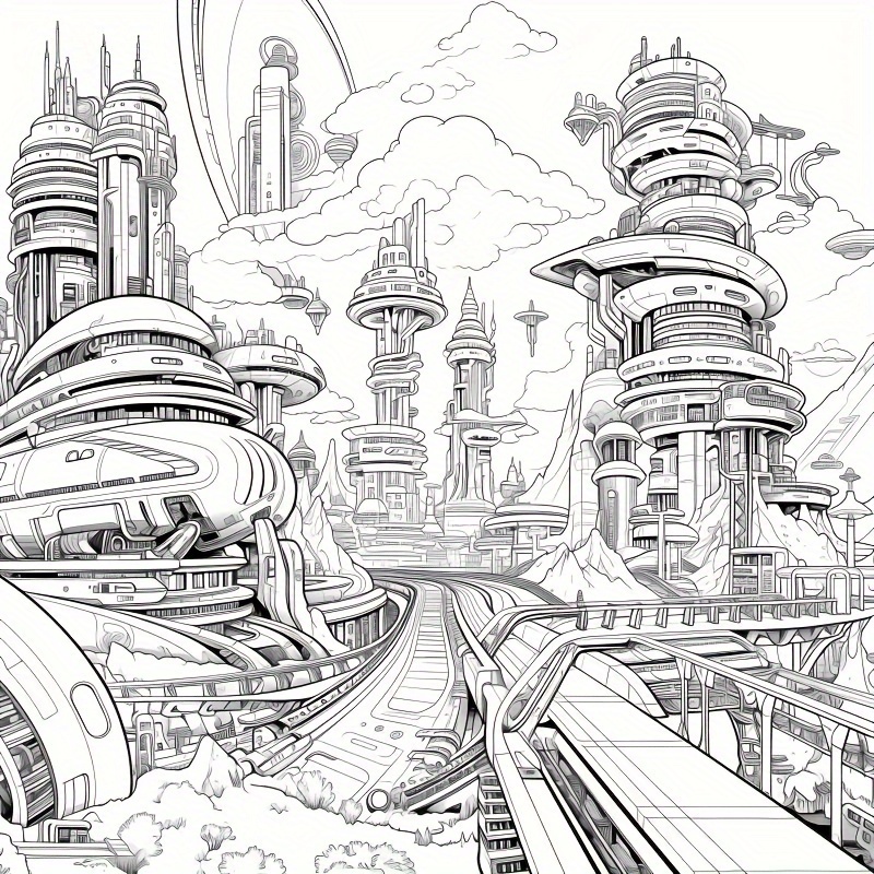 Original Upgraded Paper Thickened 22 Pages 1pc Sci Fi City Coloring Book Holiday Birthday Party ...