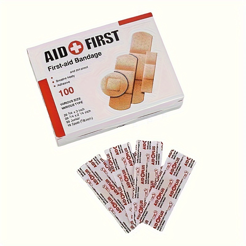 First Aid Adhesive Bandages - 100pcs Assorted Sizes For Wound ...