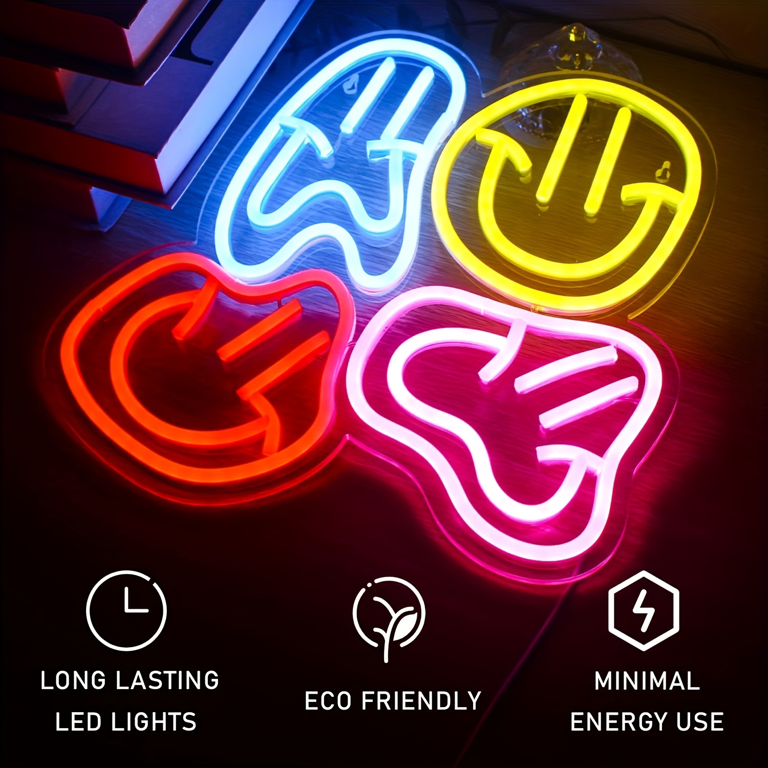 1pc Colorful Led Neon Sign Happy Faces Neon Light For Wall Decor Usb ...
