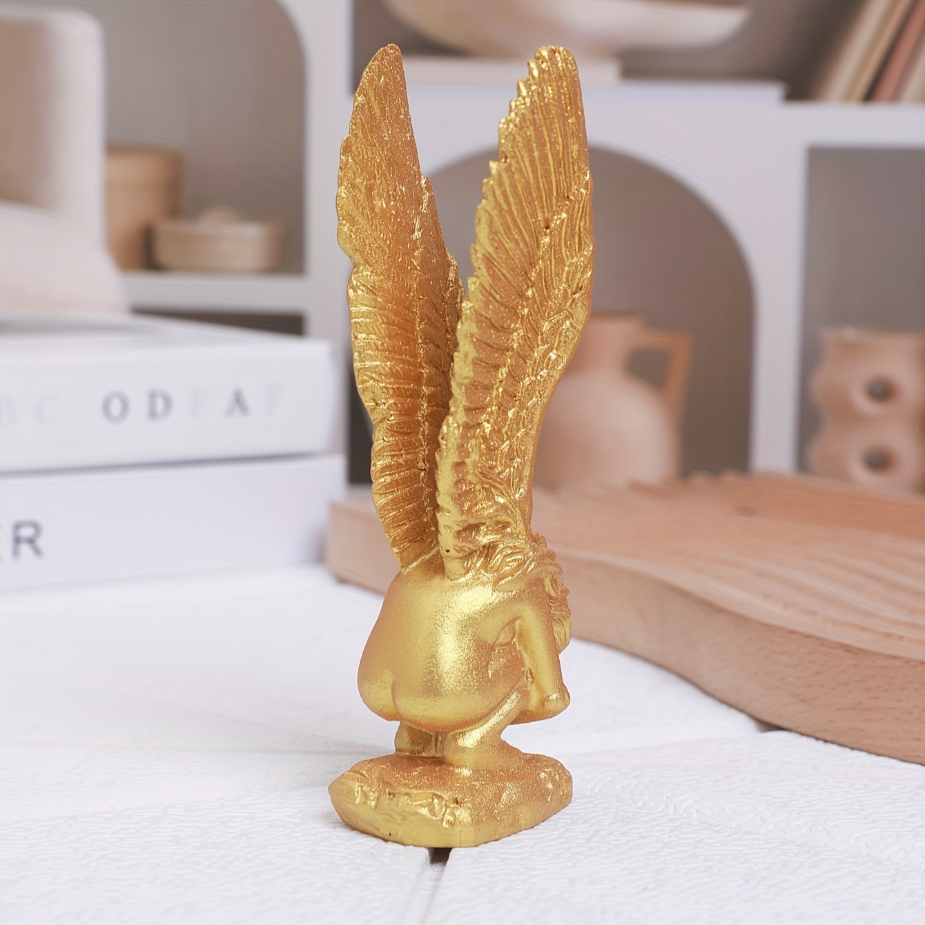 1pc Resin Angel Girl Figurine, 5.12-inch Golden Winged Decorative ...