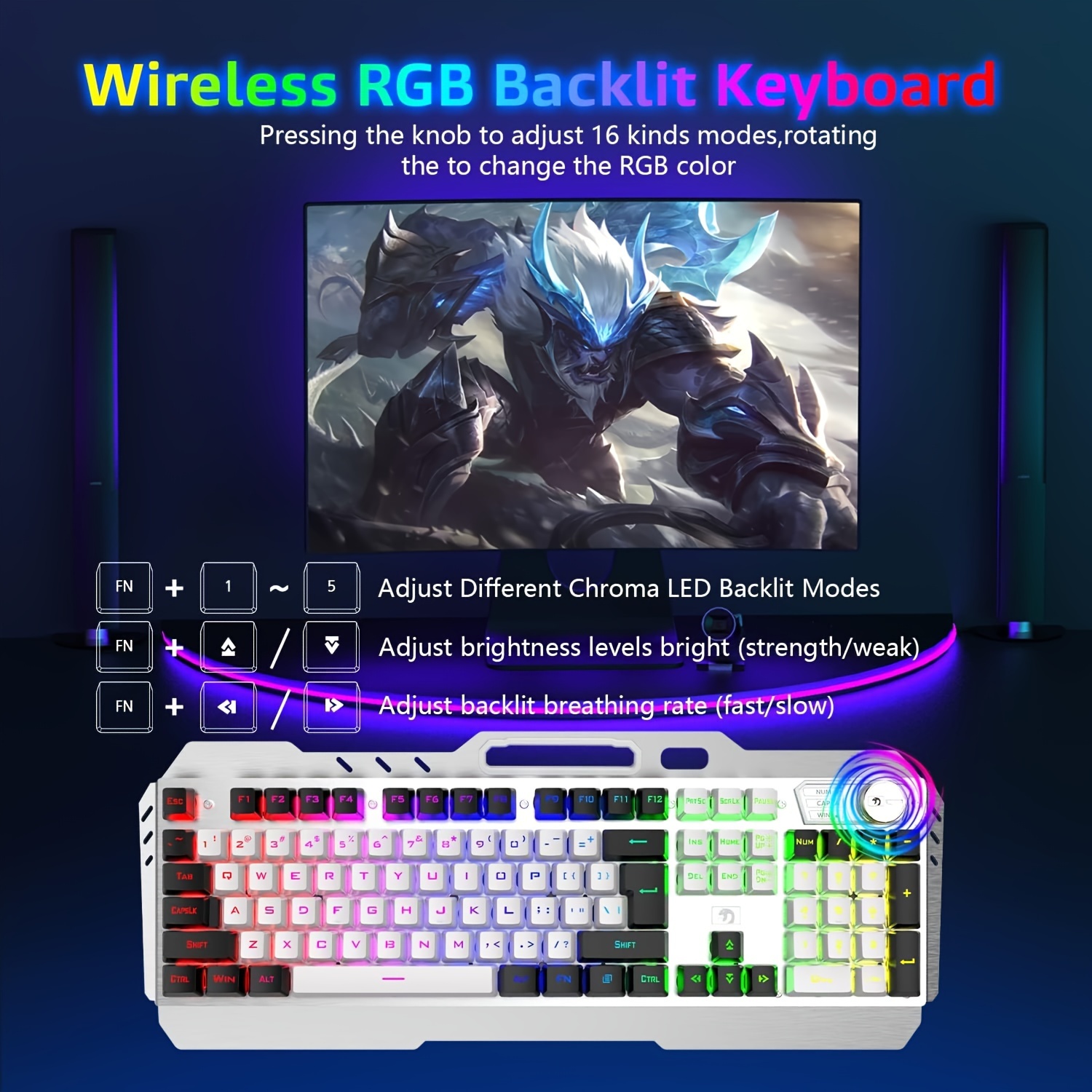 k670 wireless gaming keyboard mouse 16 rgb led - Temu