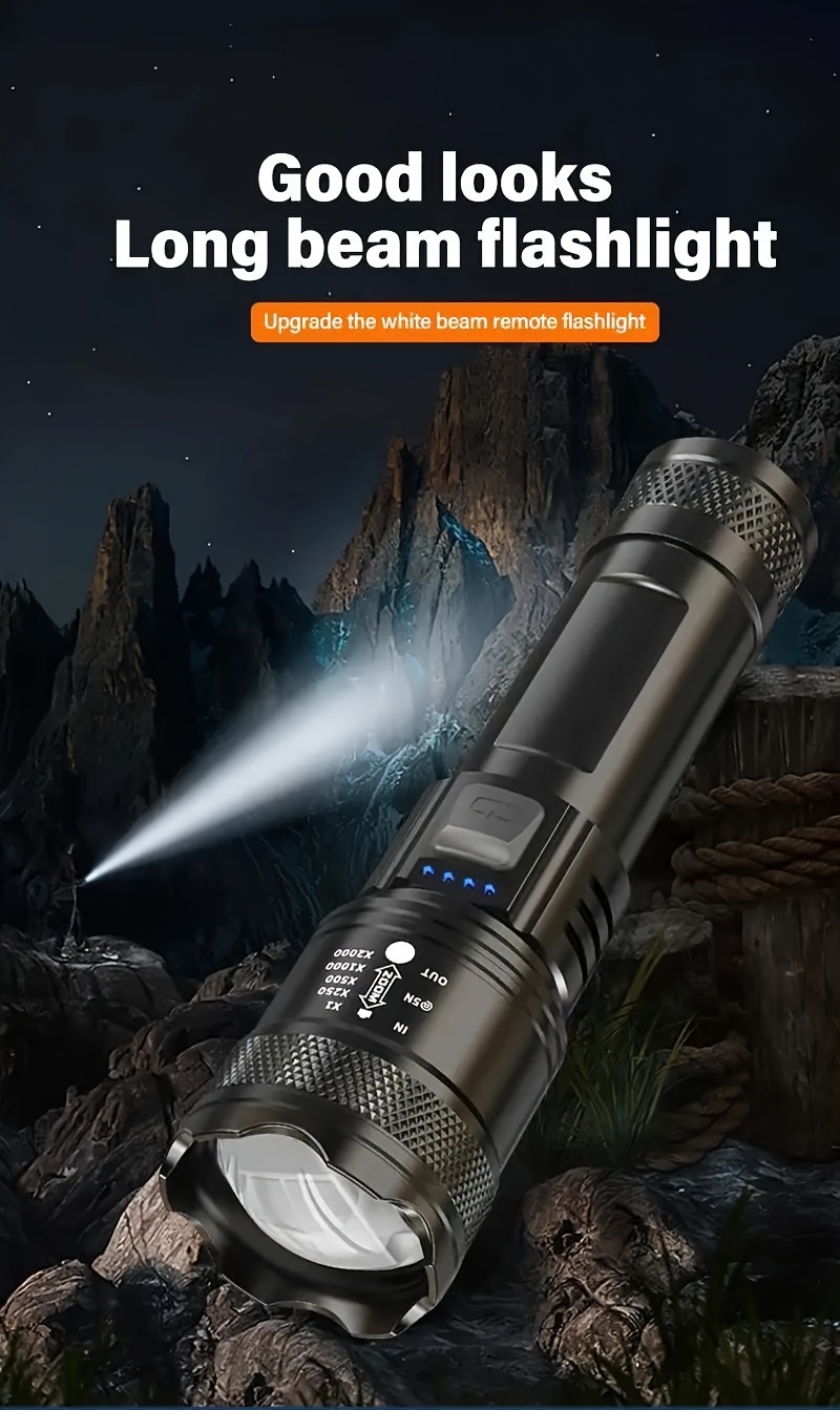 1pc Rechargeable High Lumen Led Flashlight, Usb-c Zoomable Torch With ...