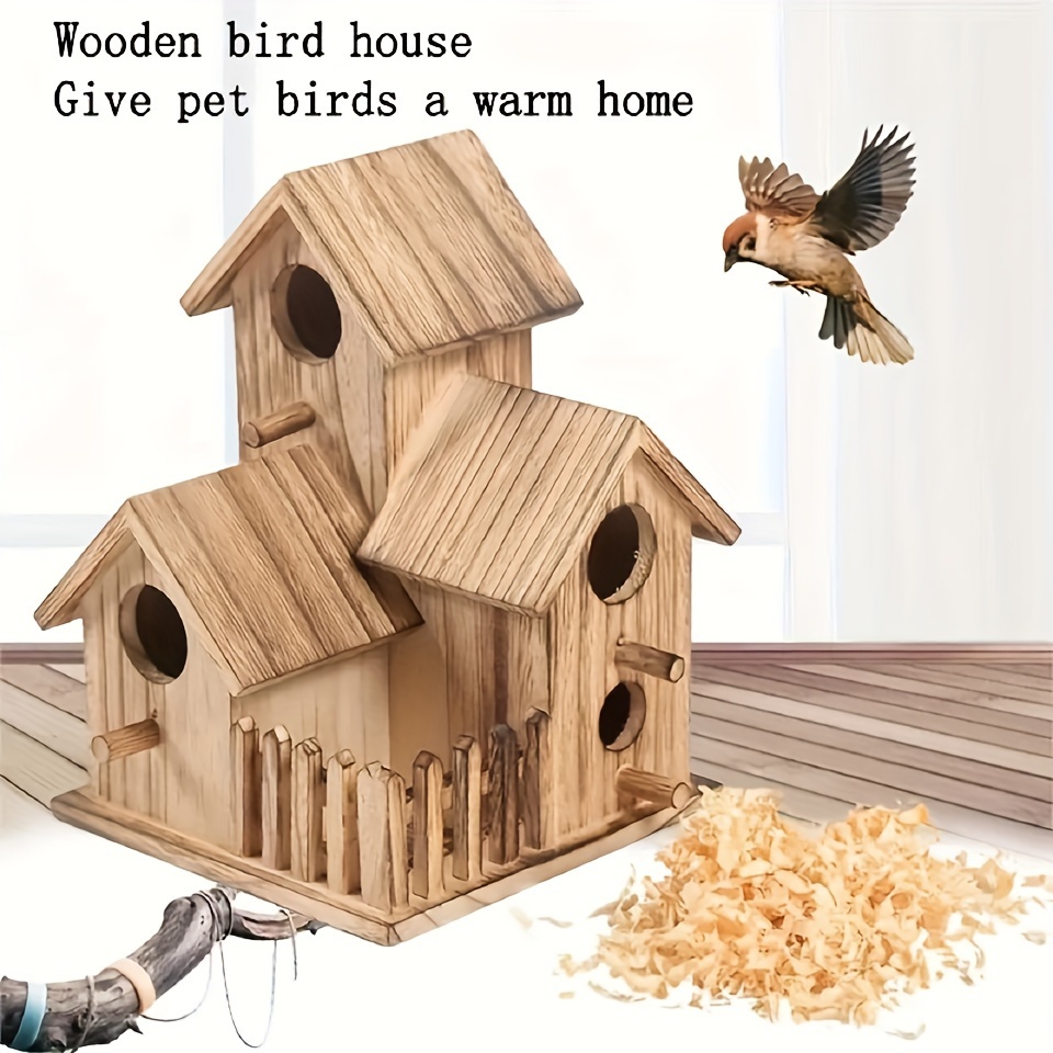 Wooden Birdhouse Multiple Entrances Garden Birds Perfect - Temu