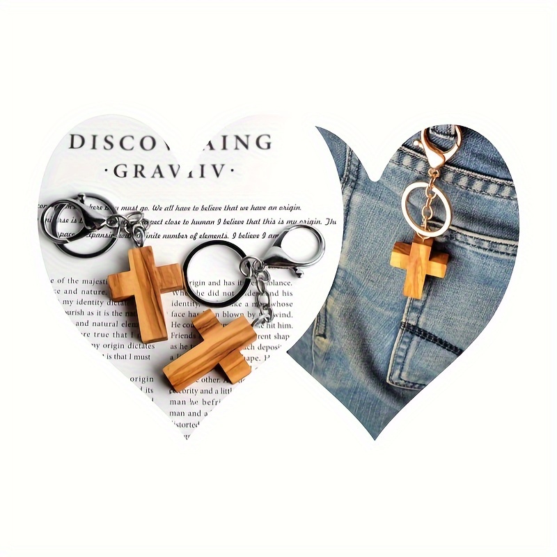 easter olive wood cross keychain for men creative wooden cross pendant ...
