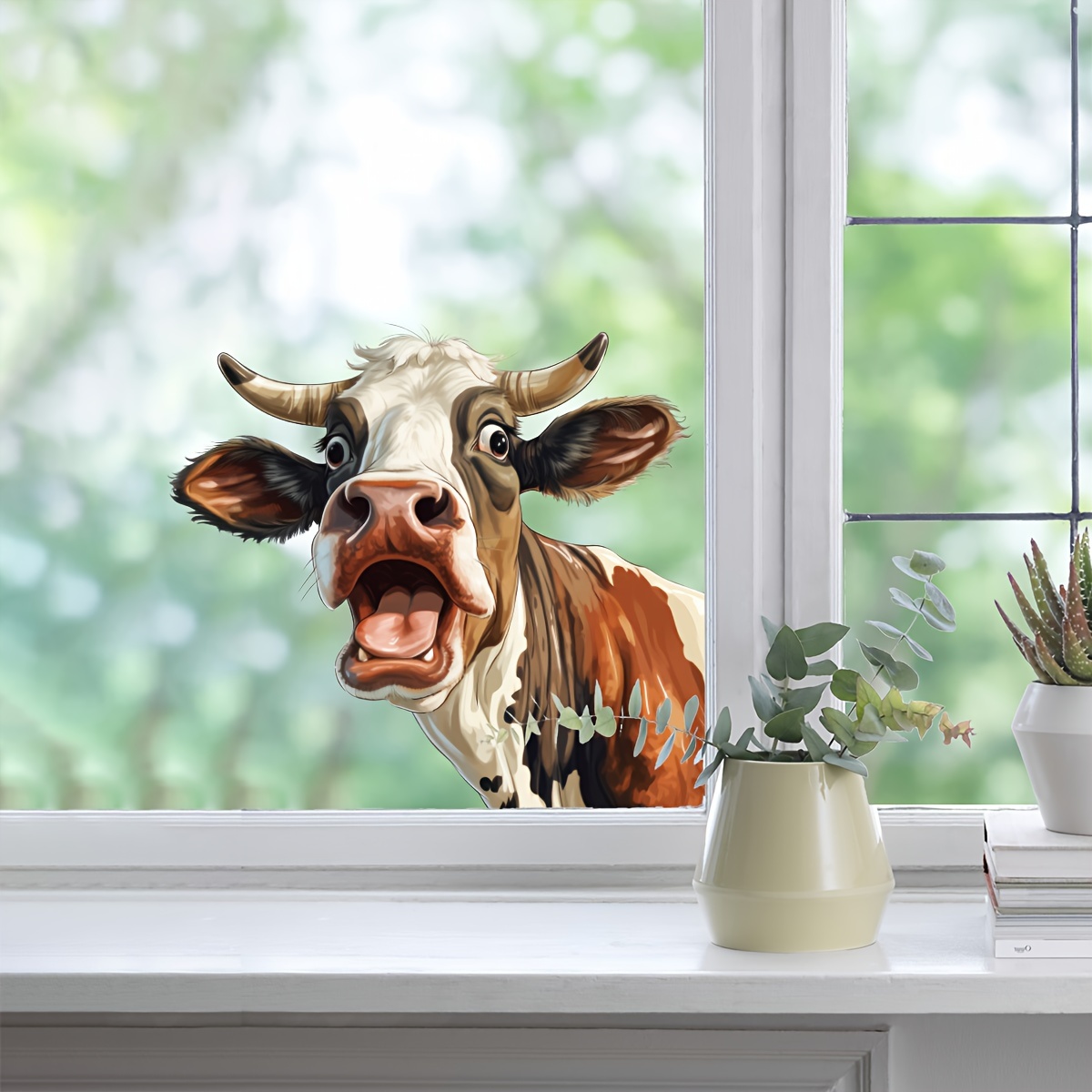 Rustic Cartoon Cow Window Sticker, Reusable Pvc Static Cling Farmhouse ...