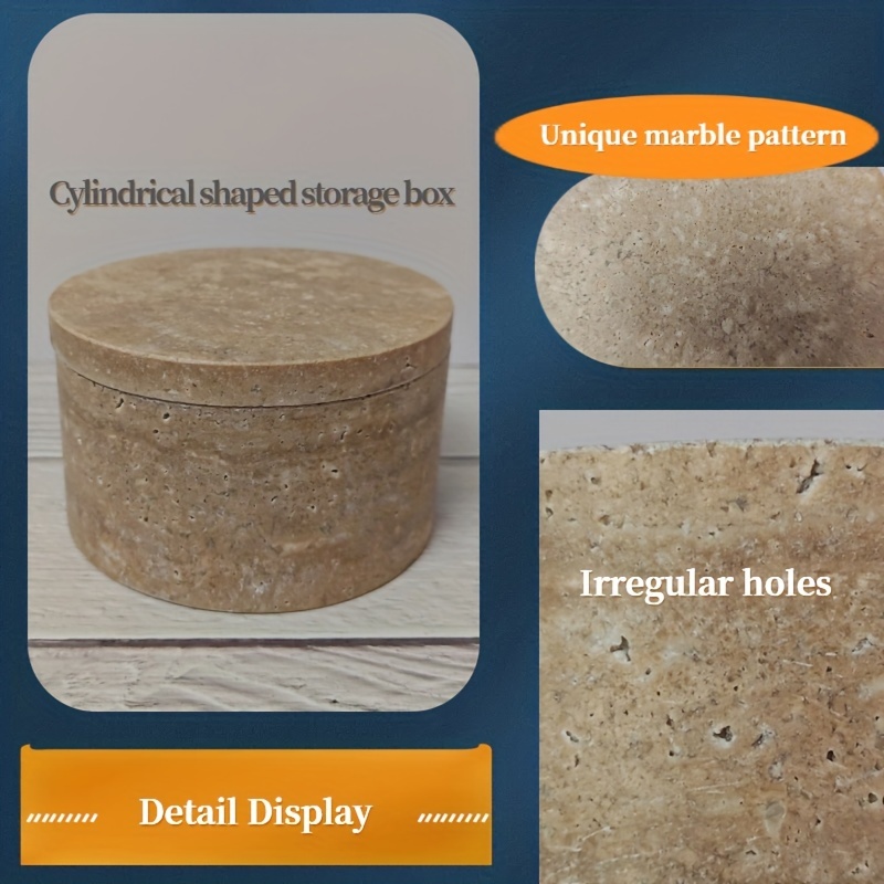 cover storage box cylindrical natural stone beige marble - Temu