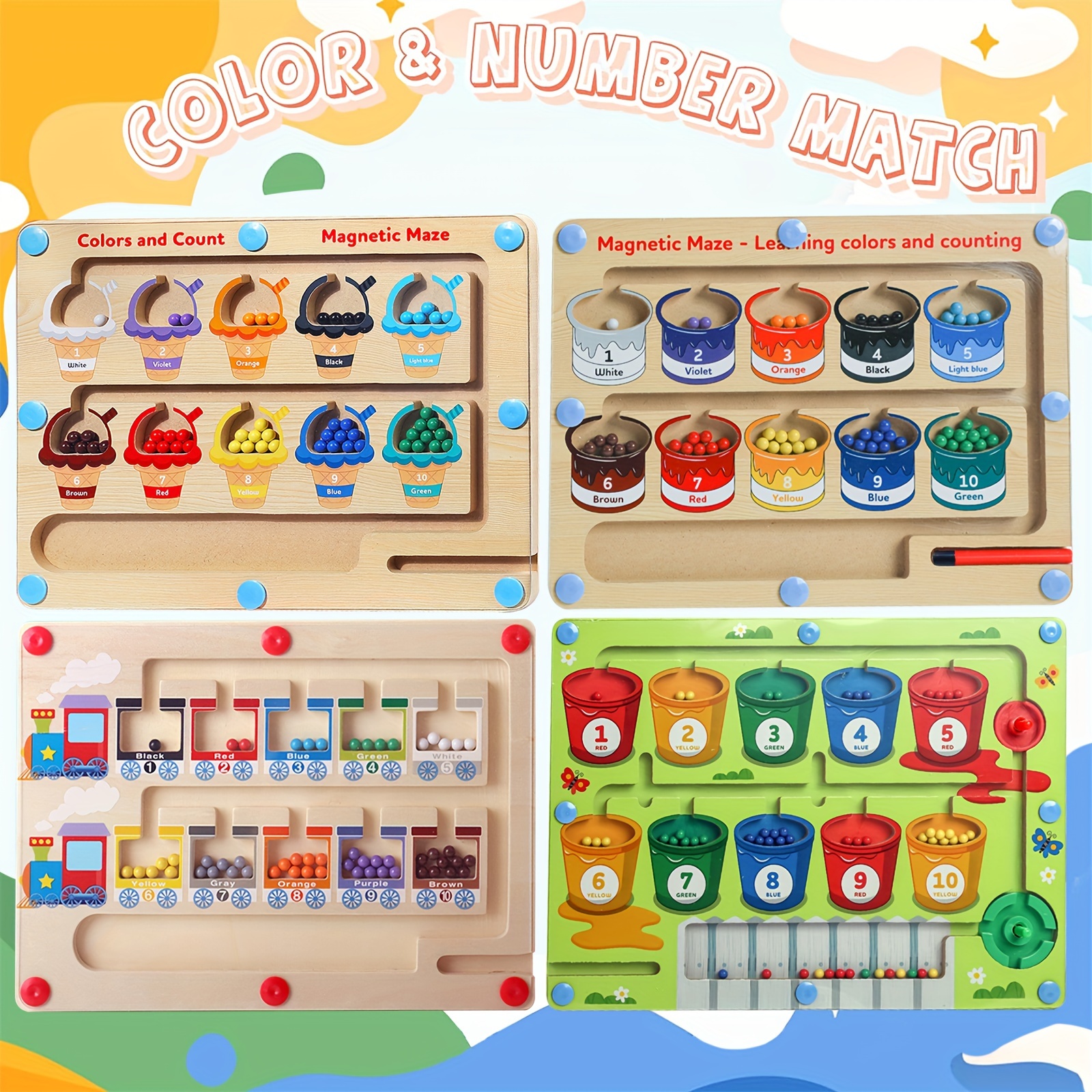 magnetic color number maze wooden cream magnetic - Temu Australia