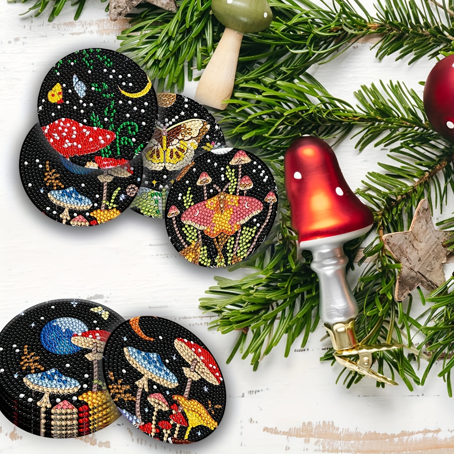 Round Diamond Painting Coaster Kits Holder Diy Mushroom - Temu United ...