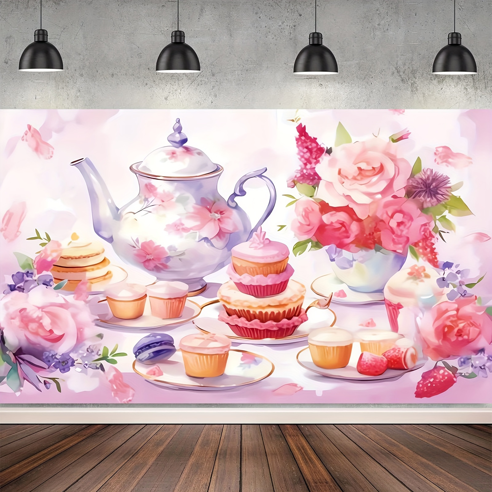 1pc, 51×59inch/70.8×90.5inch, Afternoon Tea Dessert Banner Backdrop ...