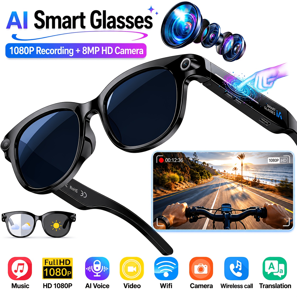 smart sunglasses sold on Temu United States