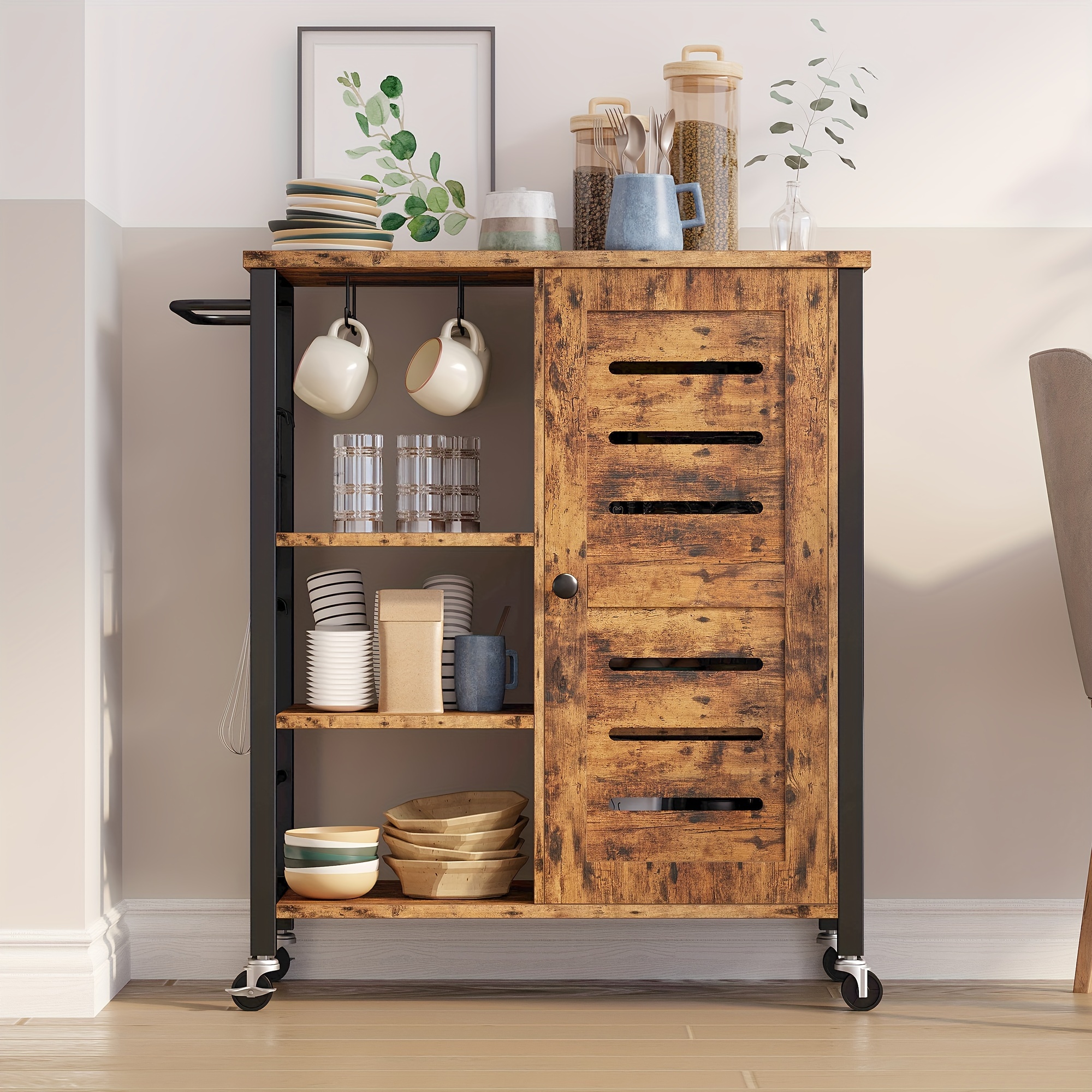 vintage industrial rolling cabinet multifunctional kitchen Temu