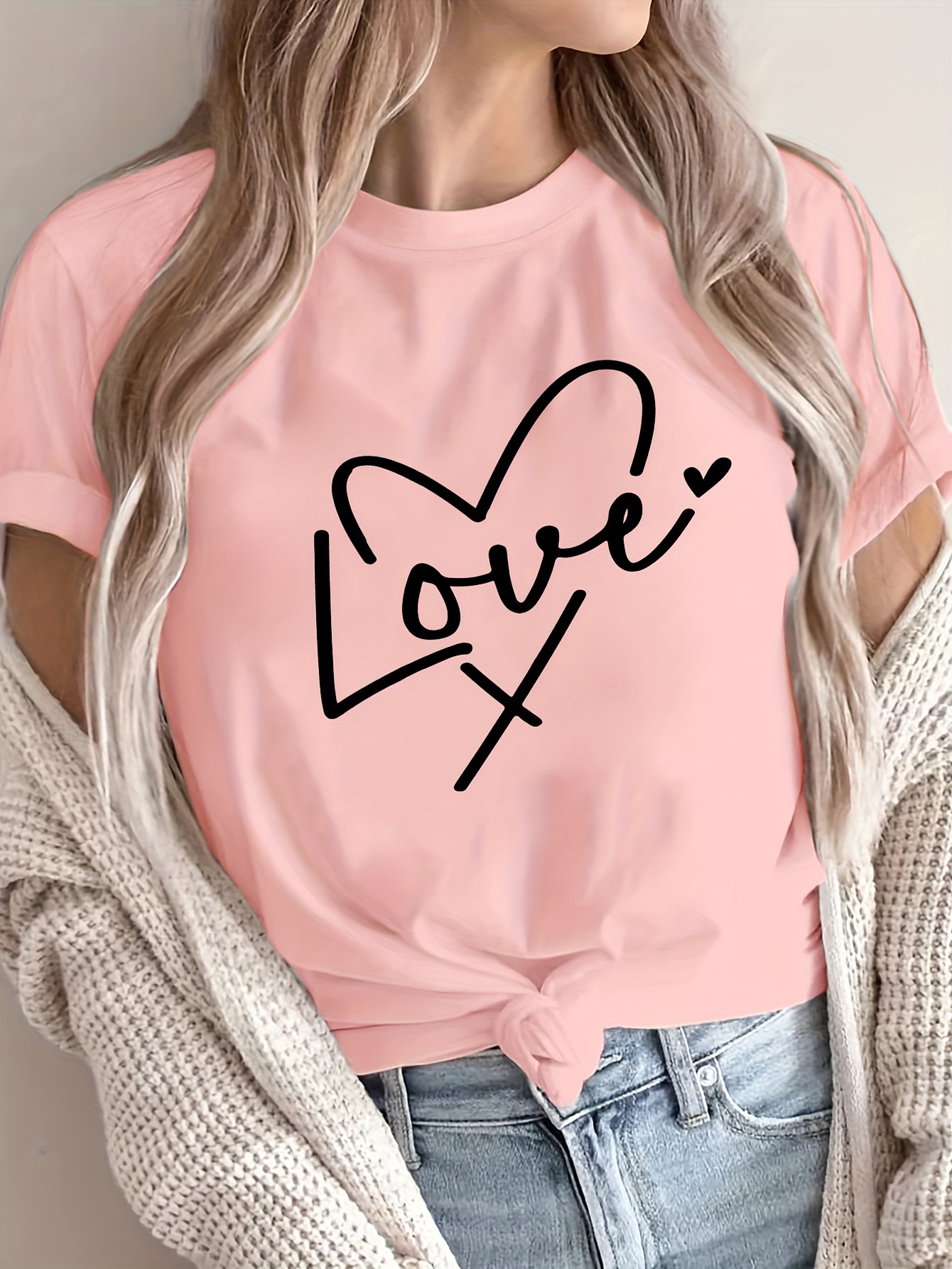 Letter Print T Shirt Plus Size Short Sleeve Crew Neck Casual Temu New