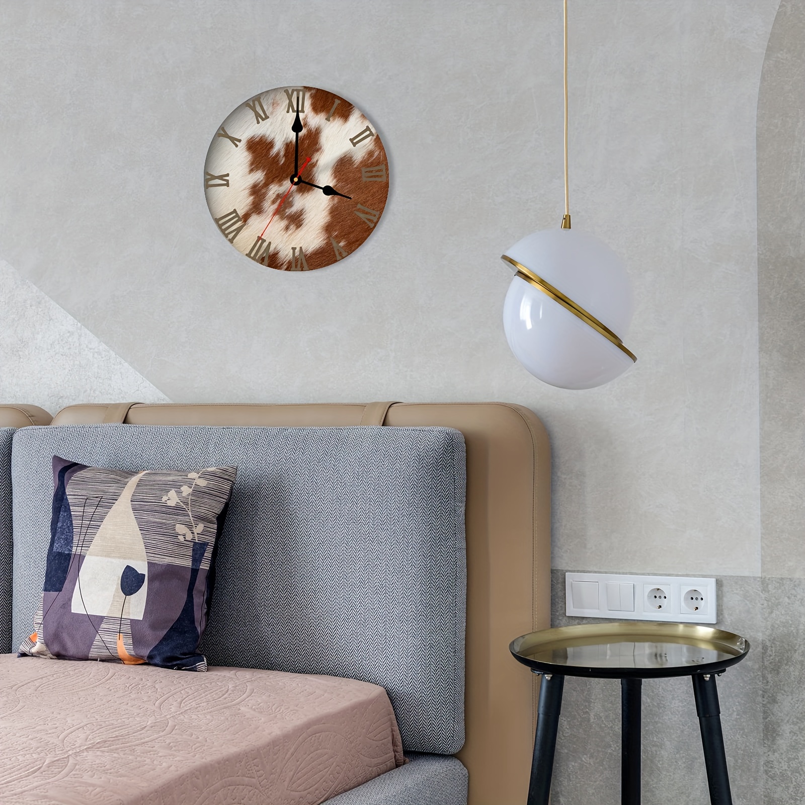 Wooden Wall Clock Cowhide Pattern Background Battery Powered - Temu