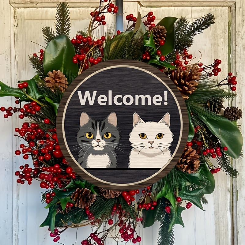 Cute Cat Welcome Sign Decorations Cute Sign Wooden Wreath - Temu Ireland