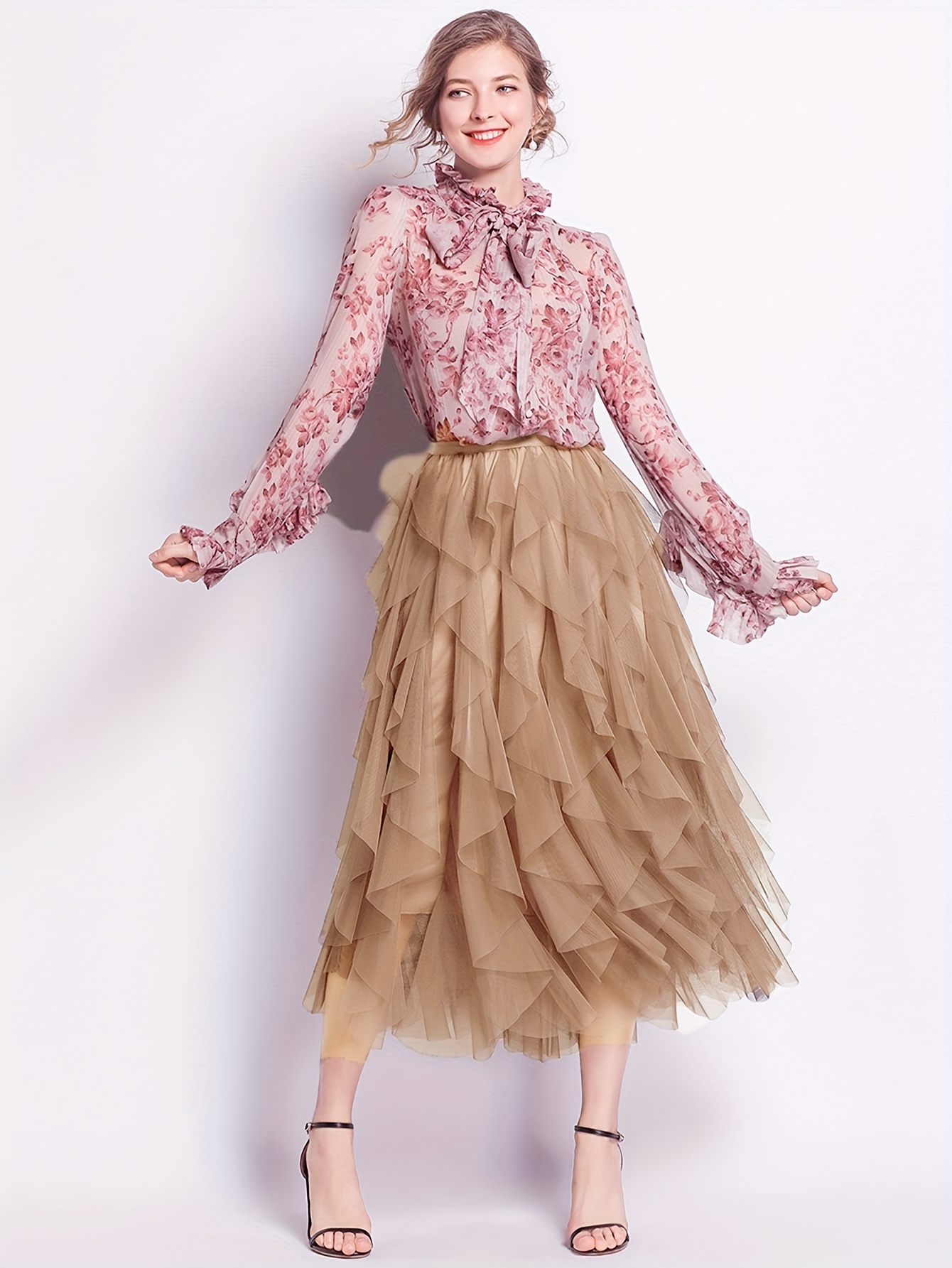 Einfarbiger Mesh rock Rüschendekor Lässiger Elastischer - Temu Switzerland