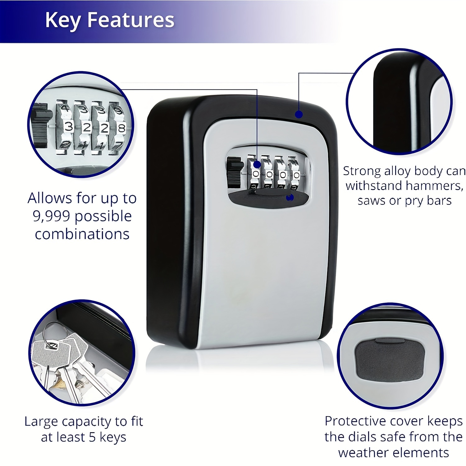 Key Lock Box Outside Wall Mount Lockbox House Keys Outdoor - Temu