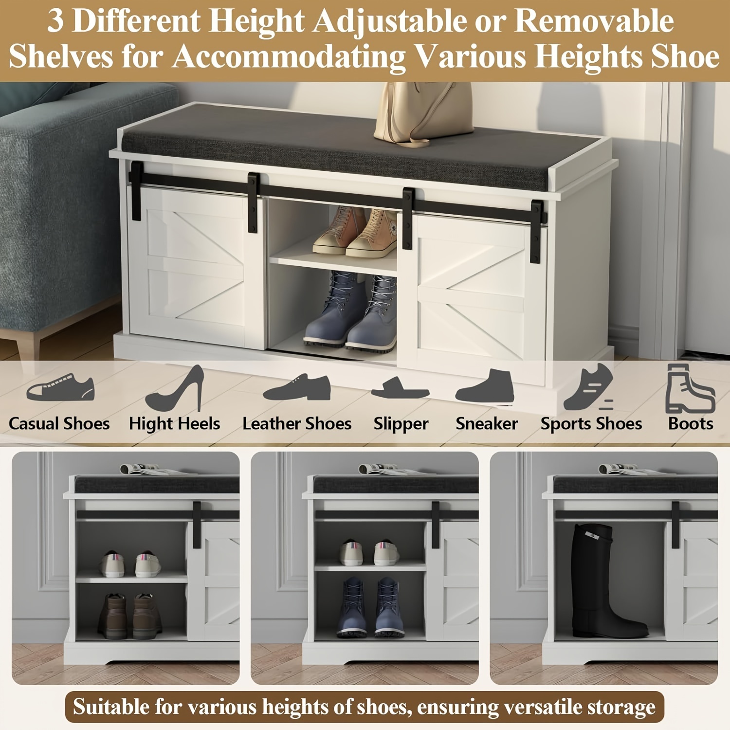 Shoe Storage Bench Sliding Barn Door Storage Cabinets Slim - Temu