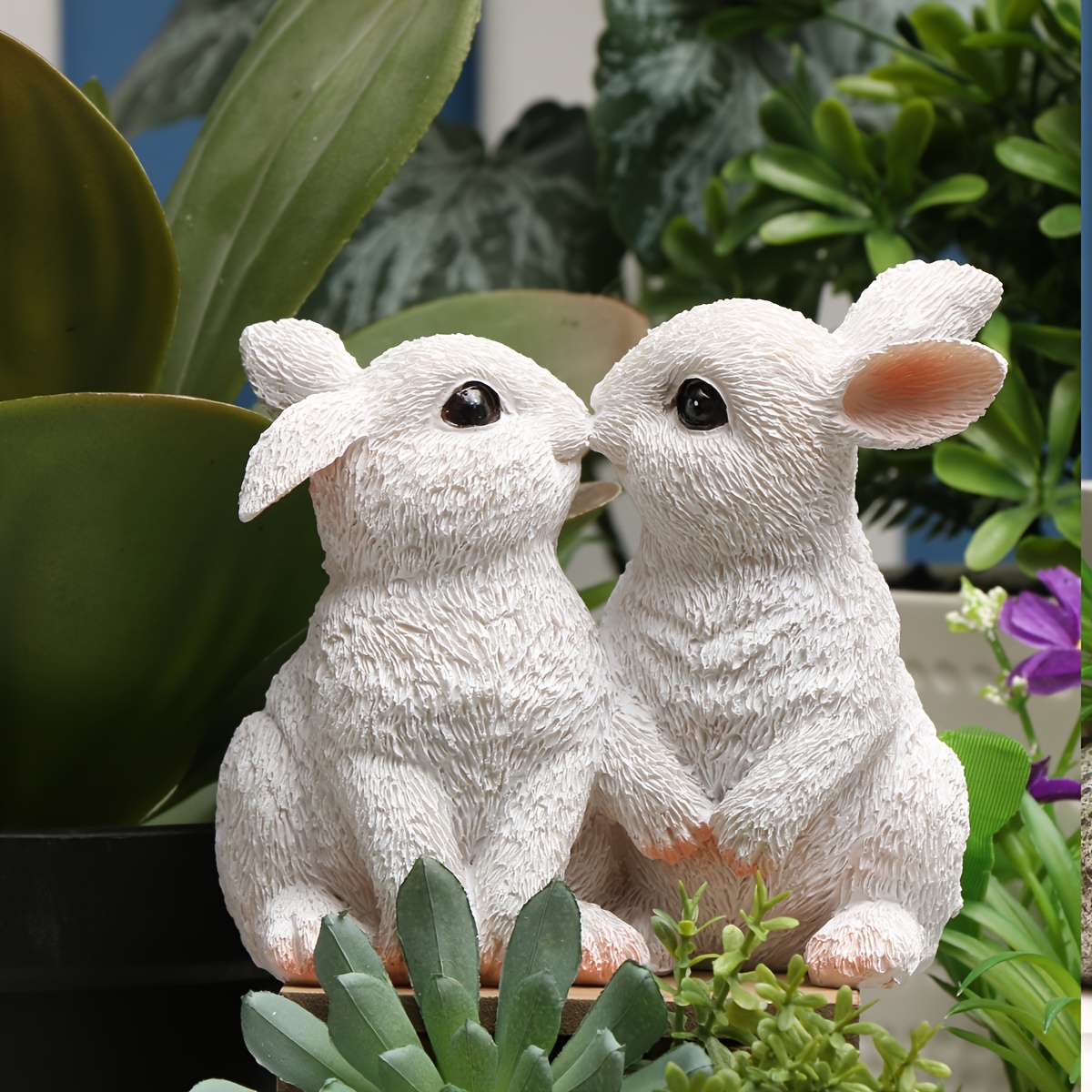 Rustic Resin Rabbit Couple Statue Easter Animal Theme Garden - Temu