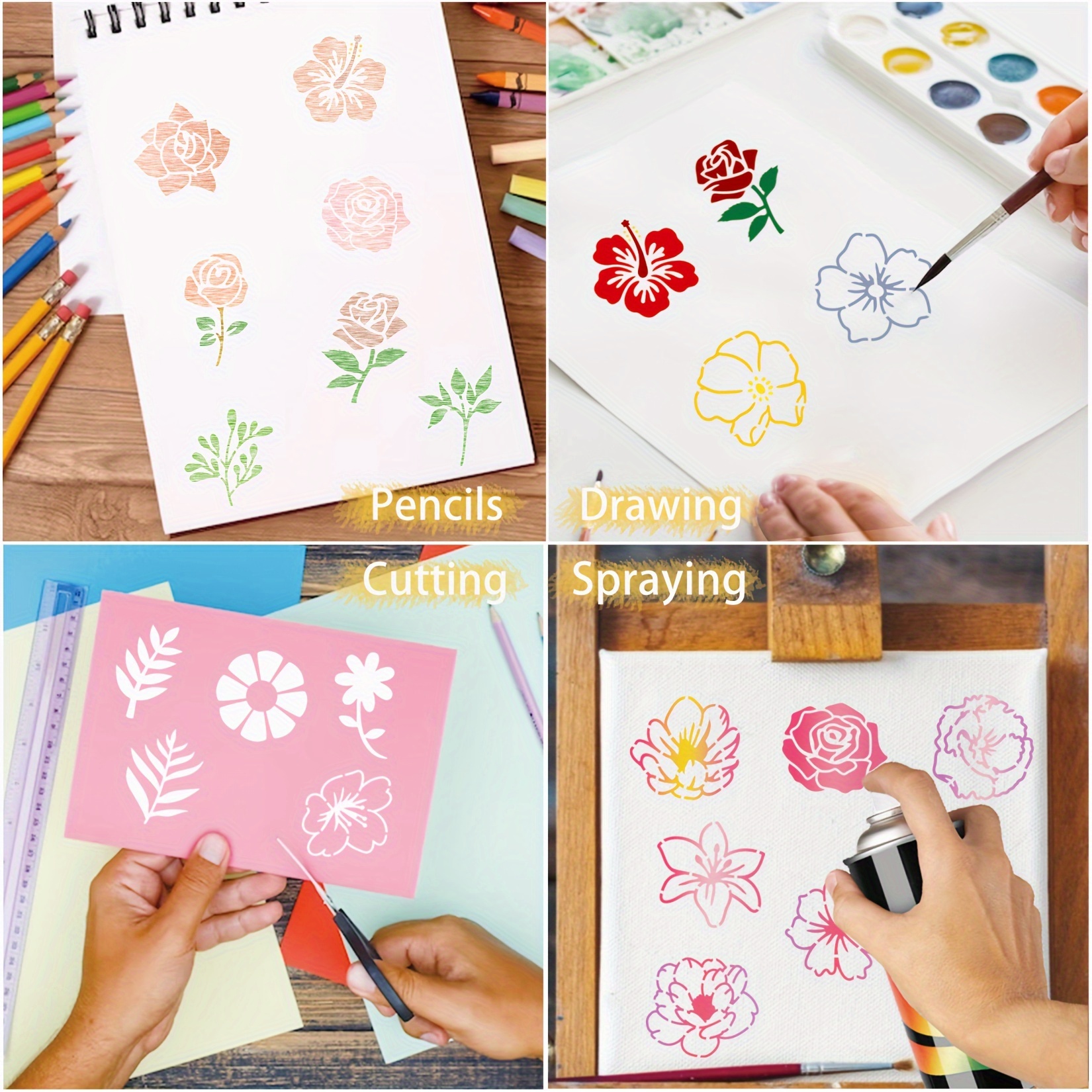 クラフトや岩の絵のテンプレートに使える 可愛らしい花のガーデニングステンシル70枚セット。壁やタイル シャツ キャンバス - Temu Japan