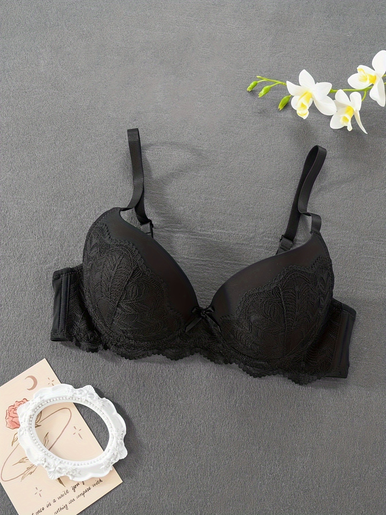 Bowknot Decor Lace Bra Comfy Breathable Padded Push - Temu Australia