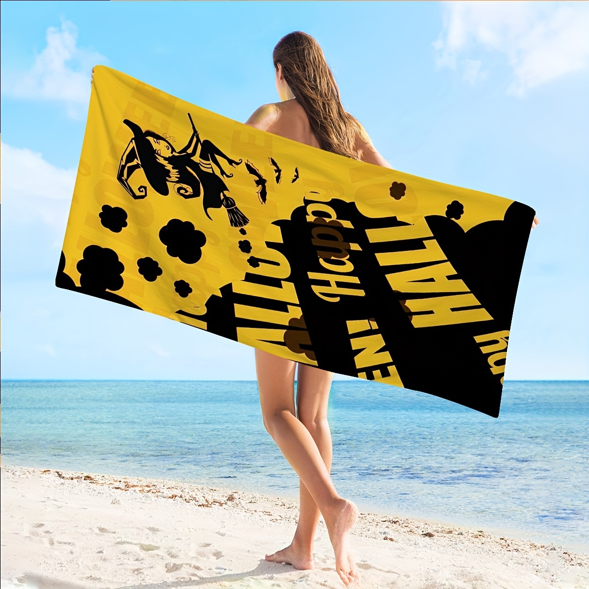 Modern Polyester Cartoon Witch Happy Halloween Print Beach - Temu