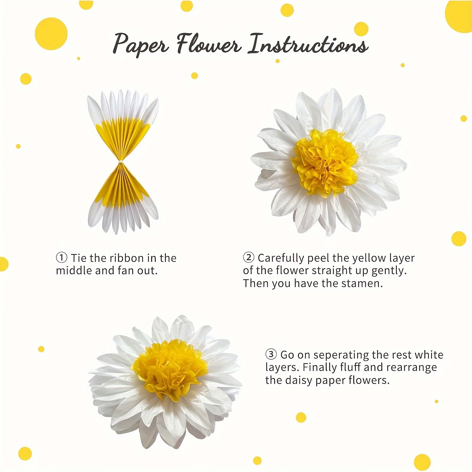 Daisy Paper Pom Poms Set White Yellow Flower Wall - Temu
