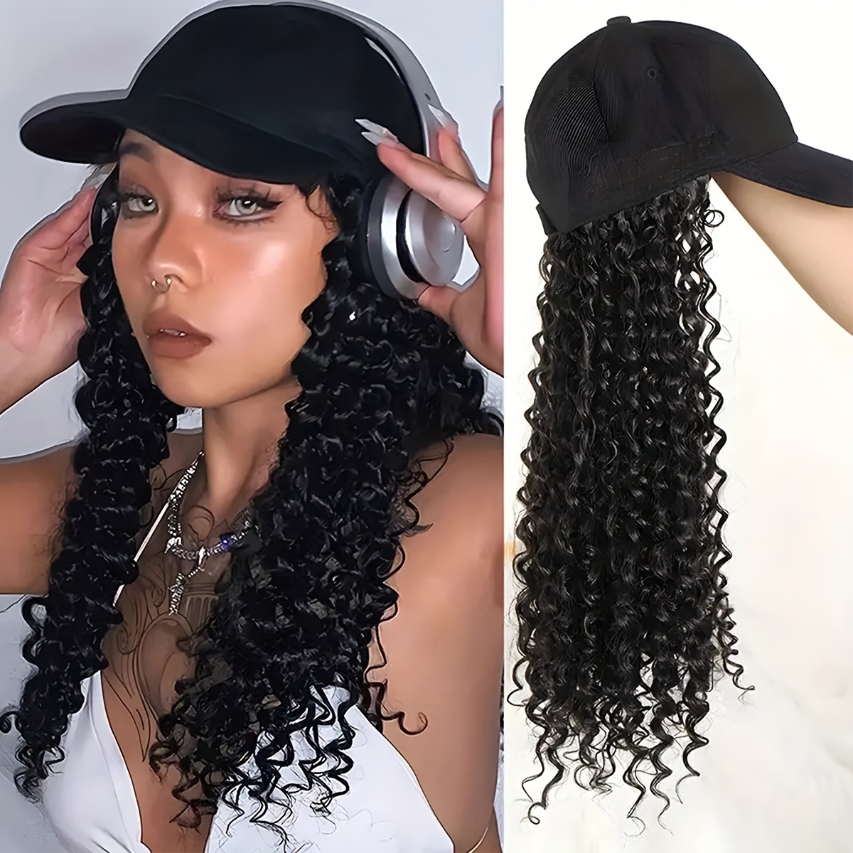 Hat Wig Long Wavy Wig Women Synthetic Wig Beginners Friendly - Temu Canada