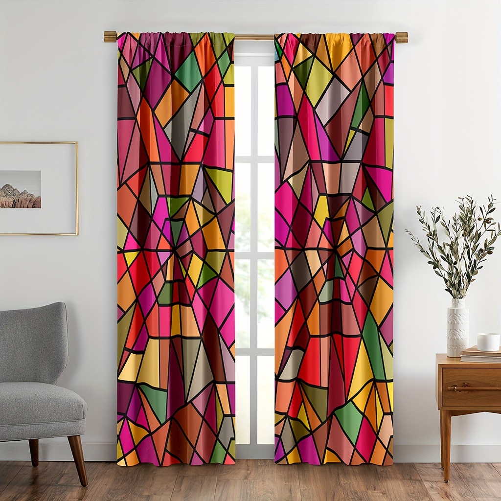 Abstract Window Curtains Mosaic Style Stained Glass Fractal - Temu Bahrain