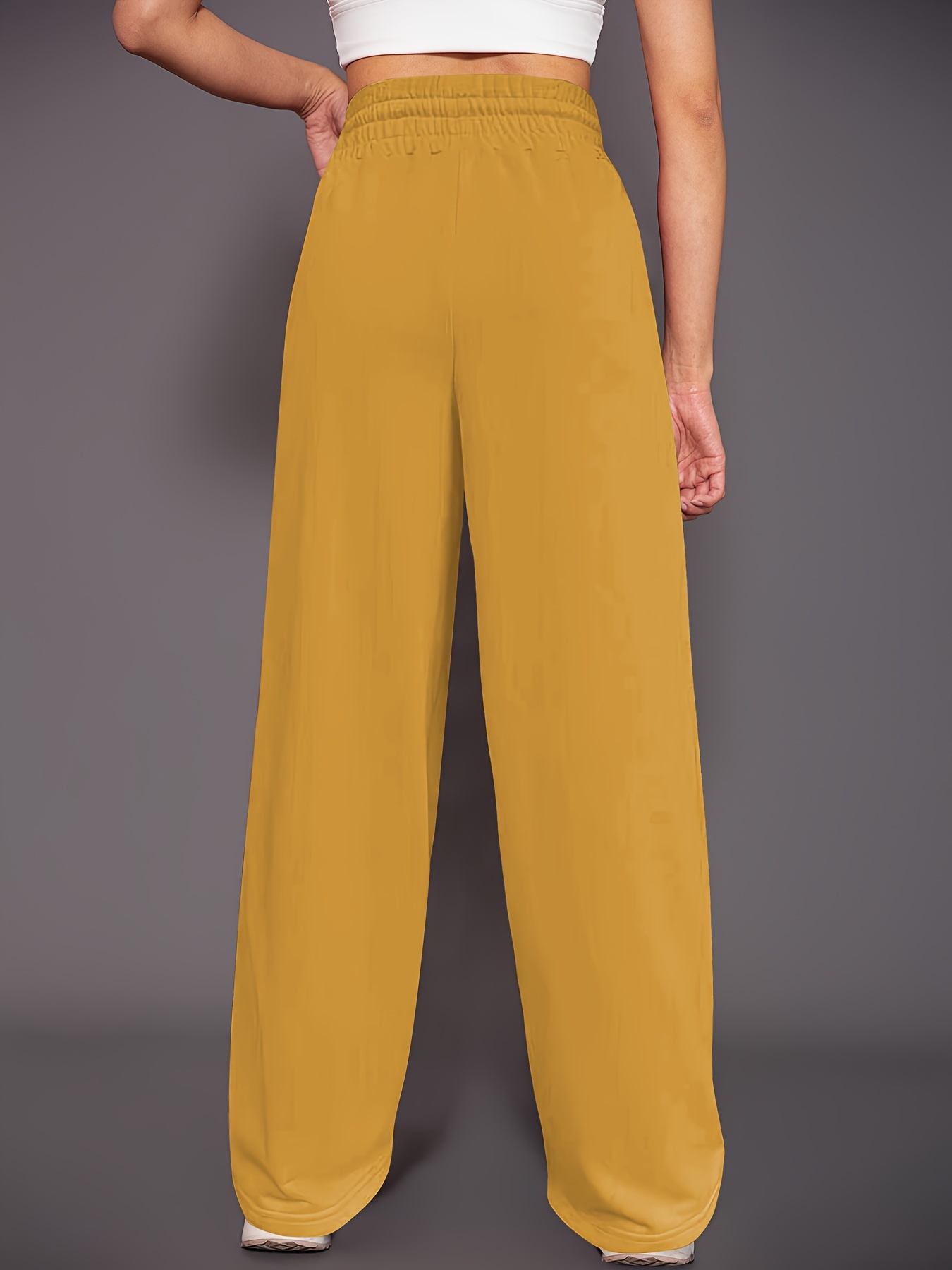 Solid Drawstring Pants Casual High Waist Wide Leg Pants - Temu