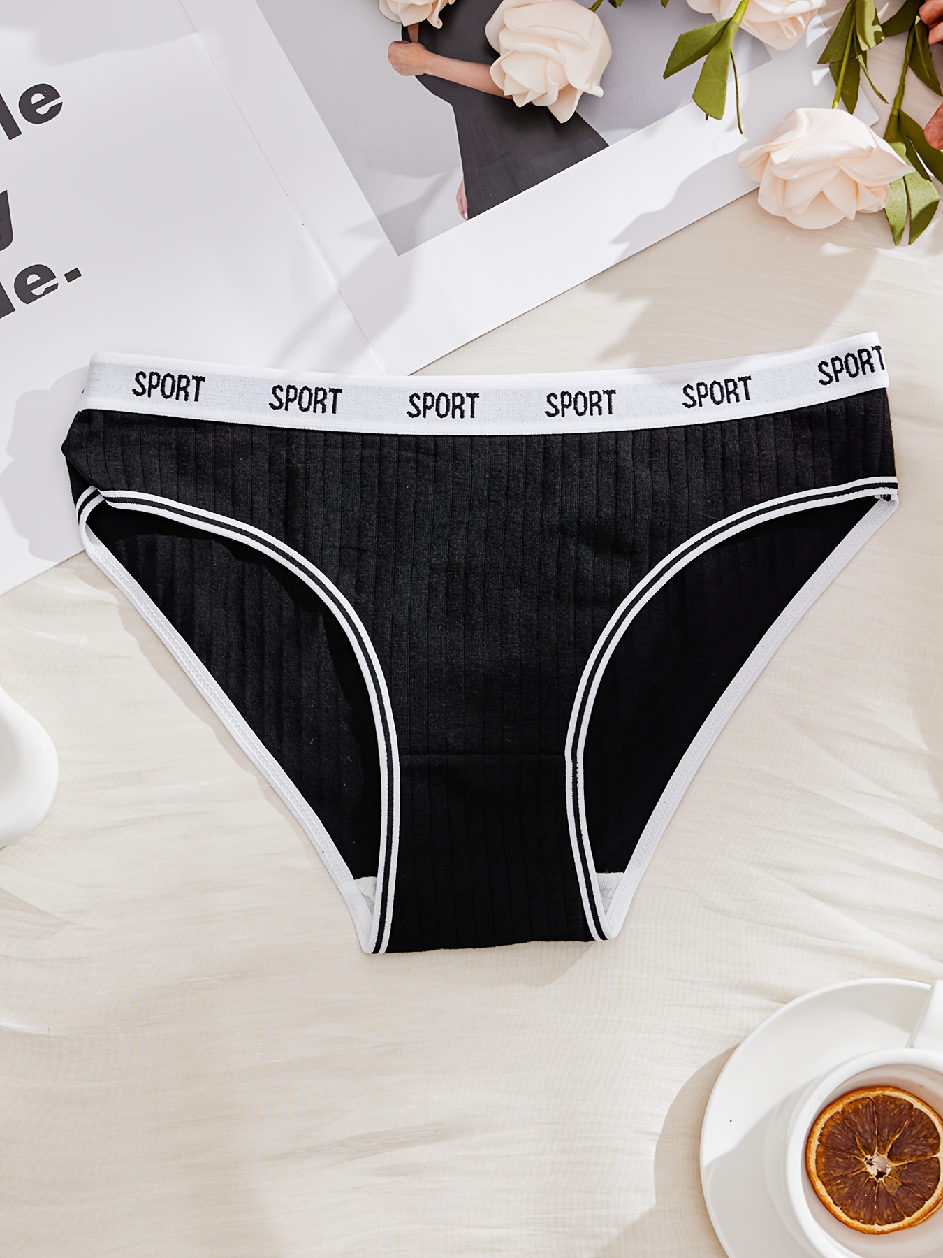 3 ცალი Letter Print კონტრასტული მორთვა უნაკერო ტრუსები - Temu Georgia