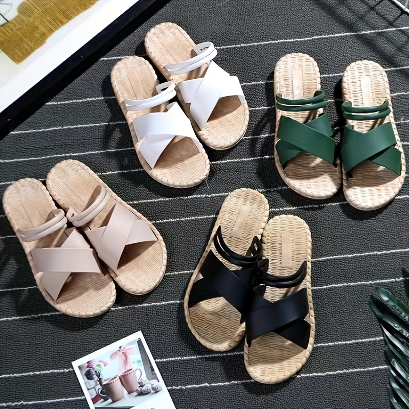 Women s Crisscross Flat Slides Round Open Toe Summer Beach - Temu Canada