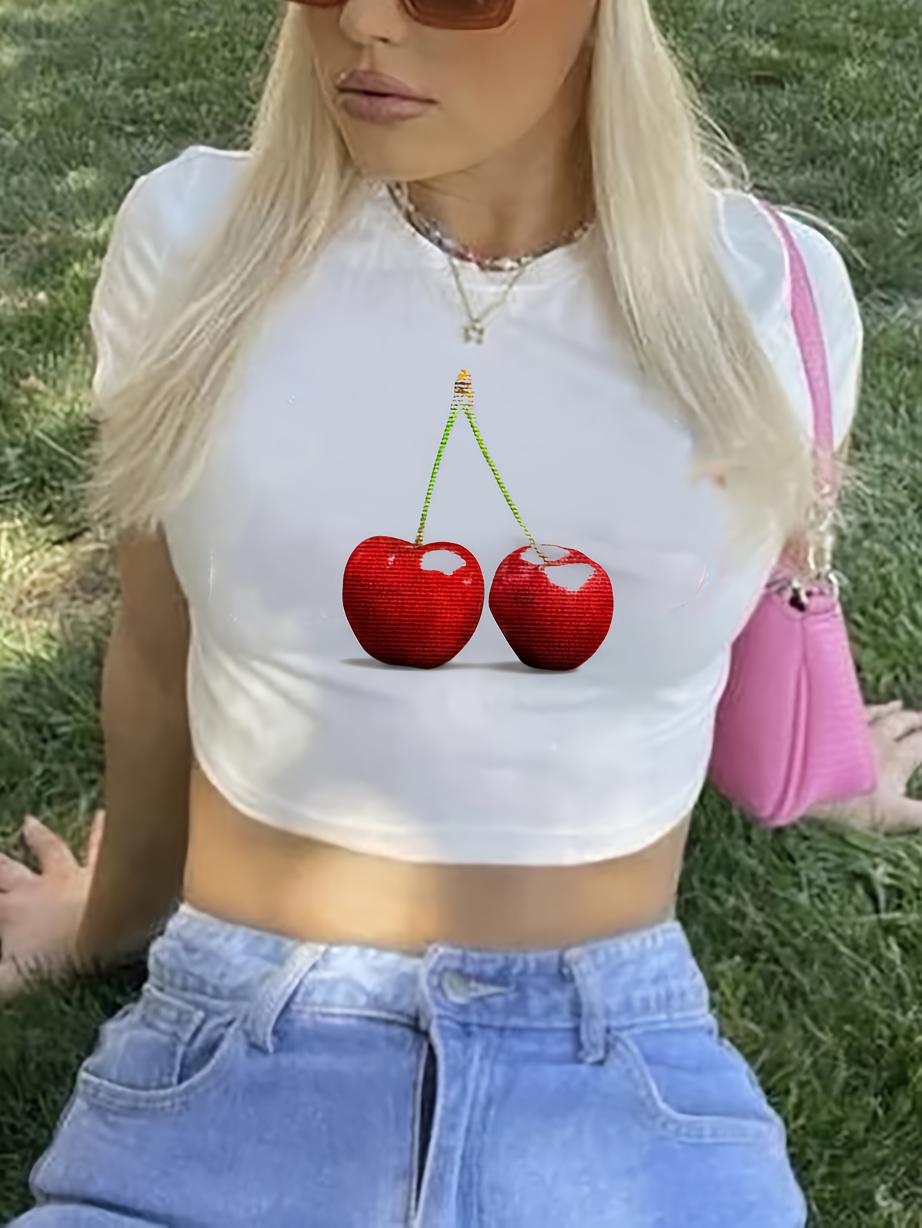 夏に のY2Kクルーネック半袖スリムトップ プリント Tシャツ レディース服 - Temu Japan