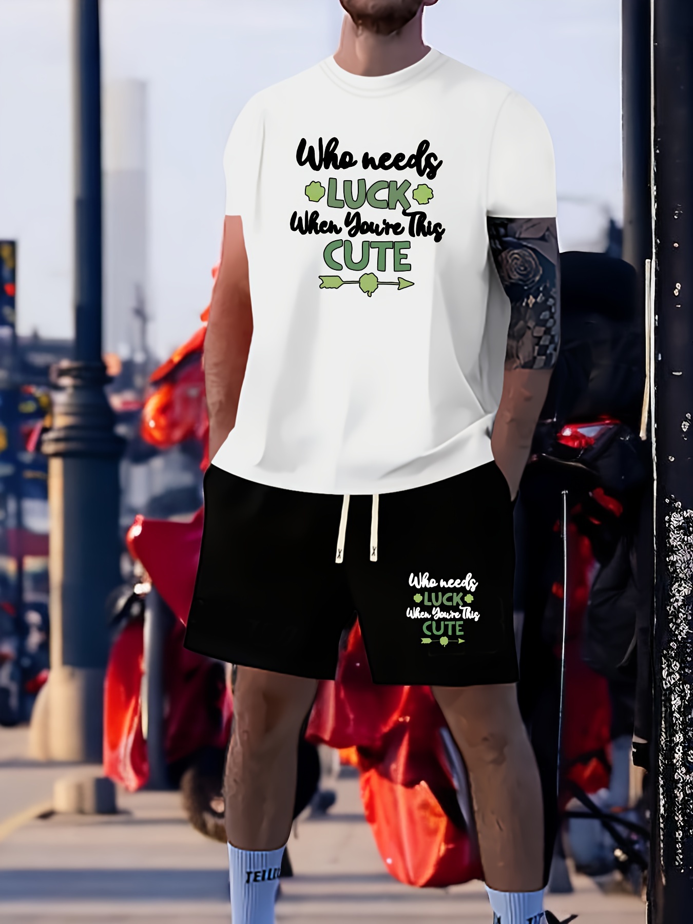 Luck Cute Print Men's Trendy Outfits Casual Loose Crew Neck - Temu Canada