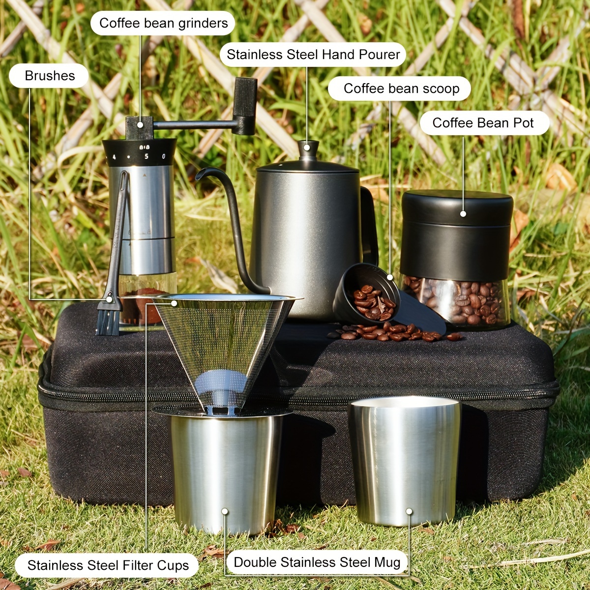 8-piece Portable Manual Coffee Grinder Set With Stainless Steel ...
