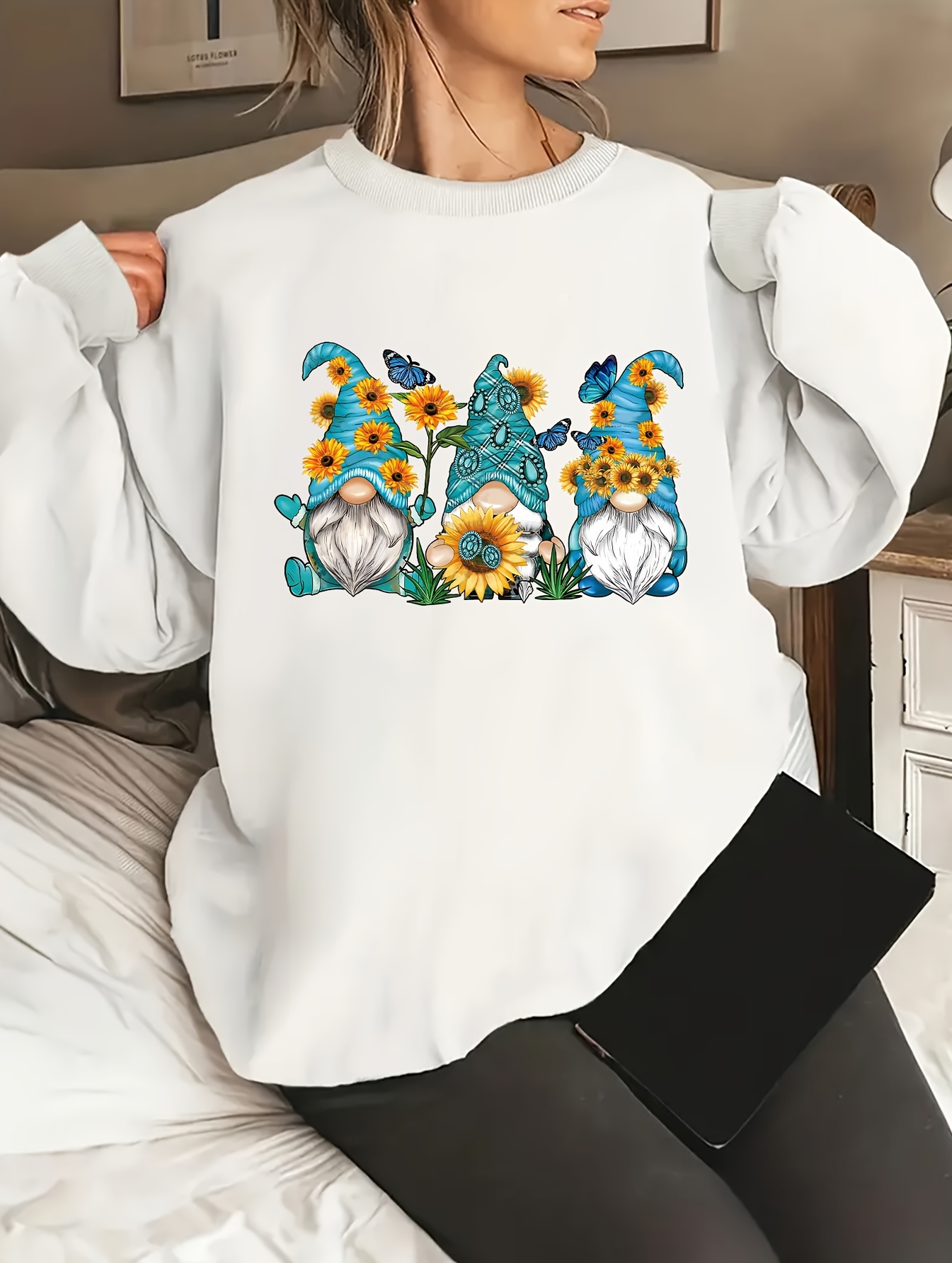 Cartoon Print Pullover Sweatshirts Long Sleeve Crew Neck - Temu Australia