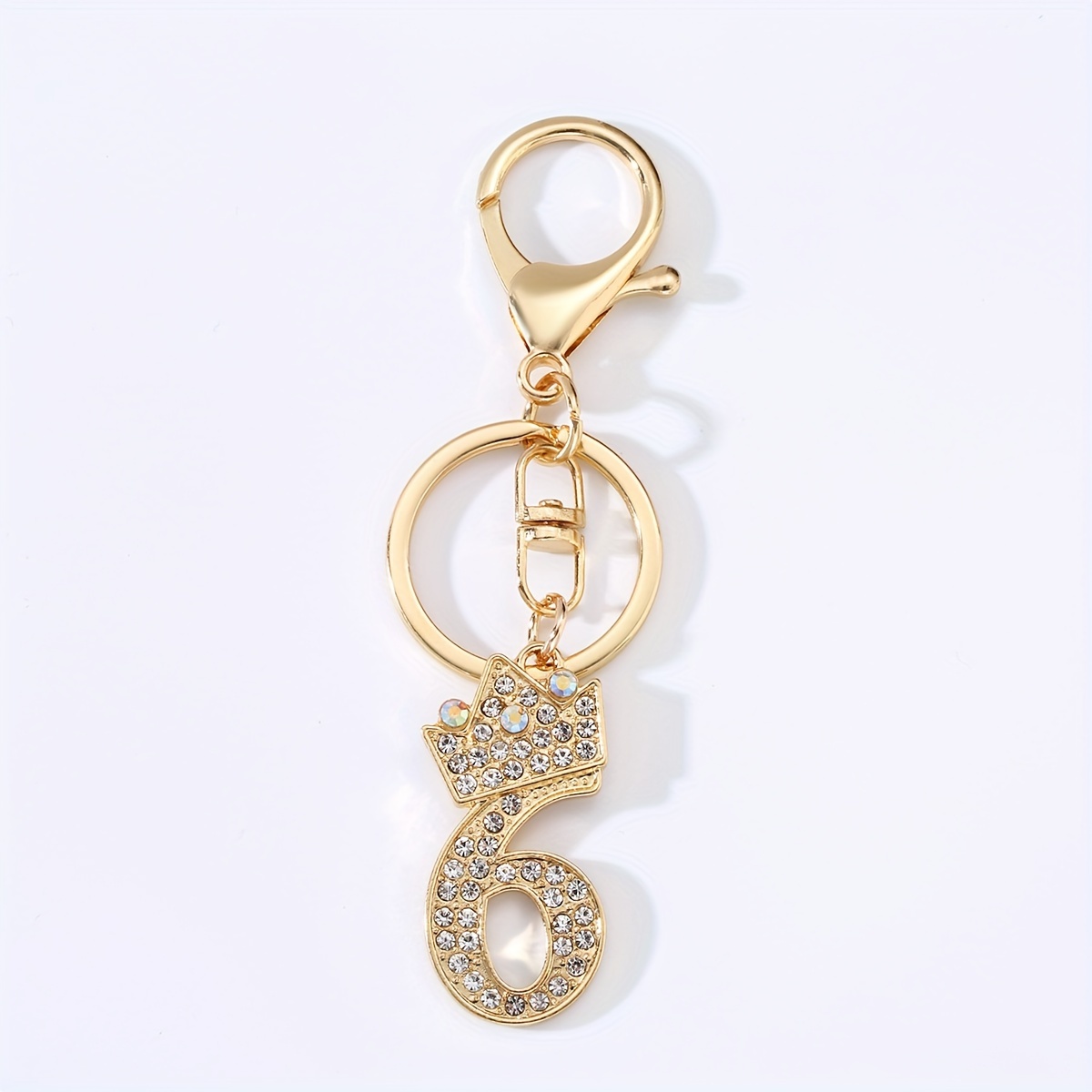 Crown Lucky Number Keychain Shiny Rhinestone Alloy Key Chain - Temu ...