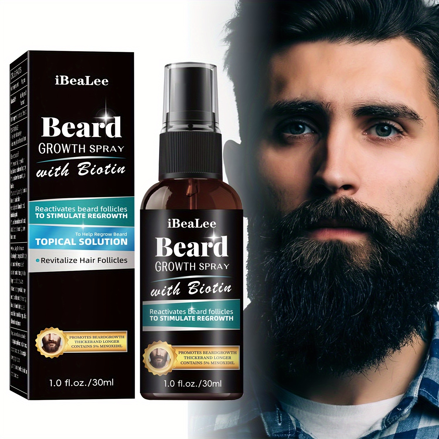 Beard Growth Serum Spray 1.01oz, 5% Minoxidil And Biotin And Rice Water ...