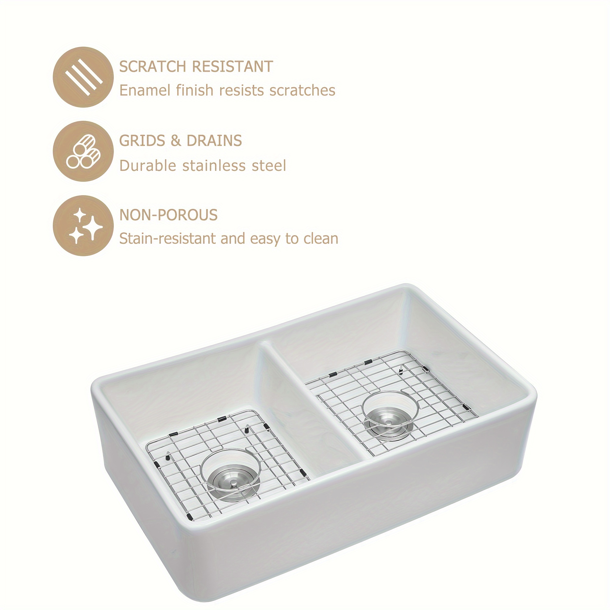 Farmhouse Ceramic Kitchen Sink Double Bowl White - Temu