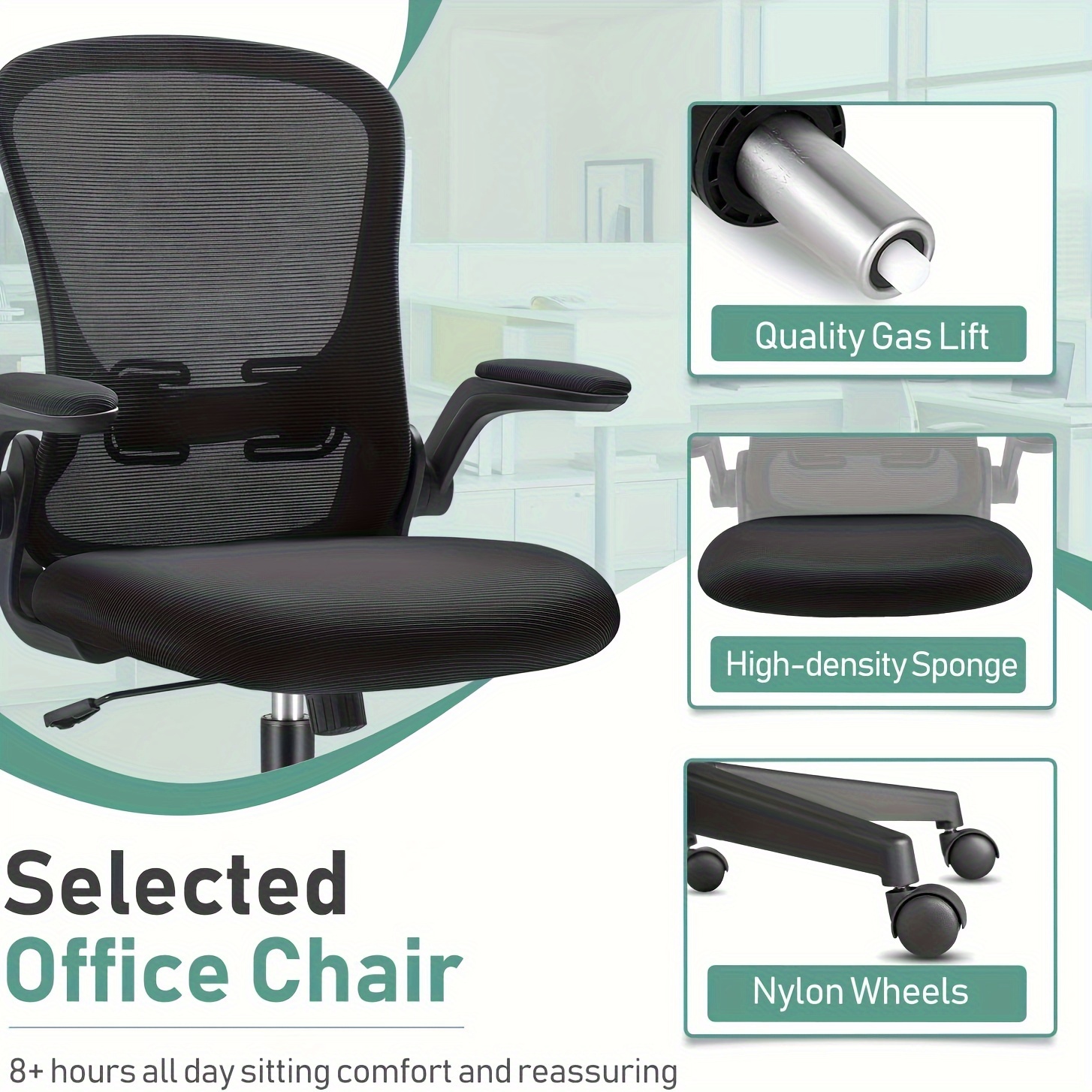 Ergonomic Office Chair Black Mesh Fabric Lumbar Support - Temu