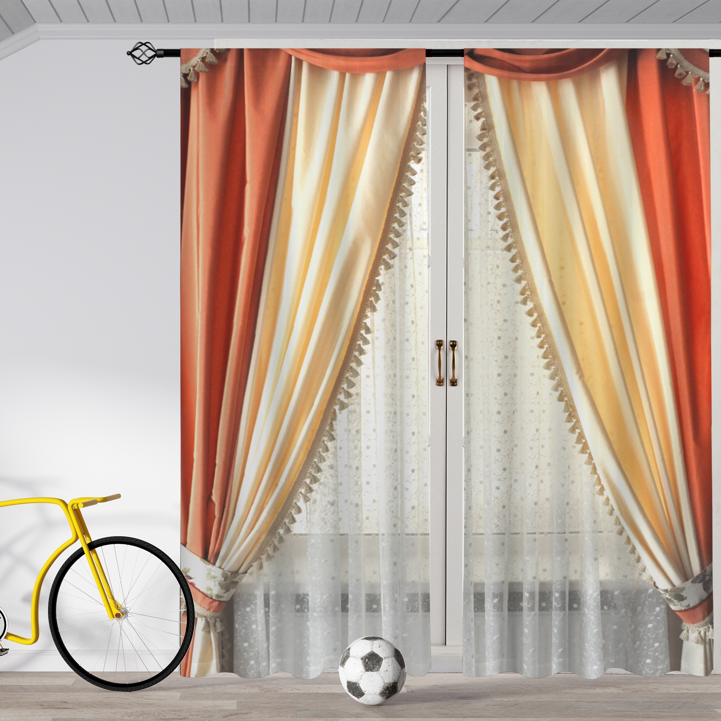 Printed Translucent Curtains Orange Yarn Curtain Multi scene - Temu ...